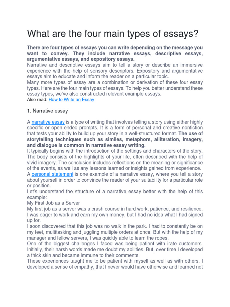 Elvis Notes On What Are The Four Main Types of Essays | PDF | Essays ...