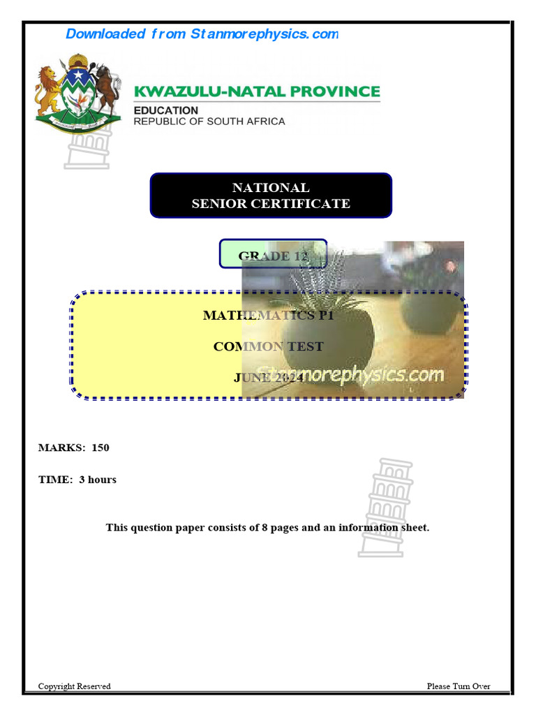 KZN Maths Grade 12 June 2024 P1 and Memo | PDF | Sequence | Quadratic ...