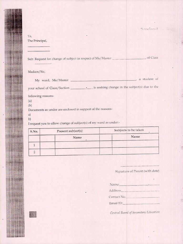 Subject Change Letter Format | PDF