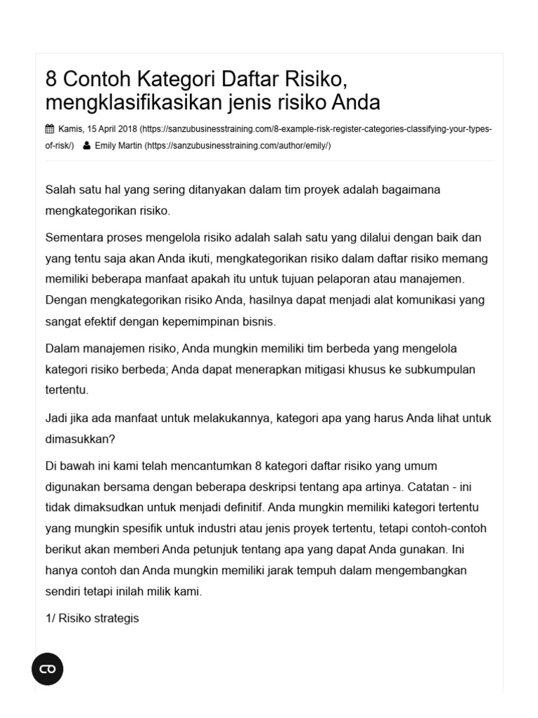 8 Contoh Kategori Daftar Risiko, Mengklasifikasikan Jenis Risiko Anda ...