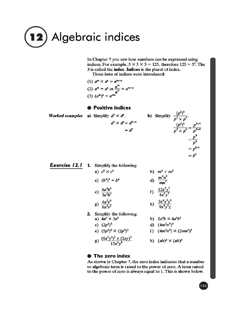 (B18) 12 - Algebraic - Indices | PDF