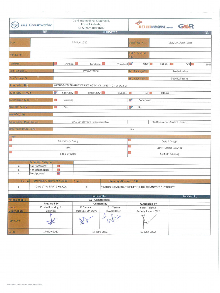 DG Exhaust Structure Method Statement | PDF | Crane (Machine) | Personal Protective Equipment