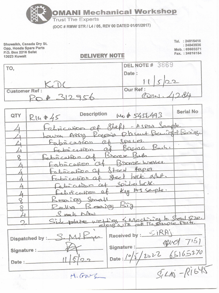 Iron Roughneck - Delivery Note (Romani) | PDF