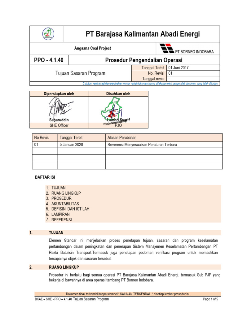 BKA - HSE - PPO - 4.1.40 Tujuan Sasaran Program | PDF