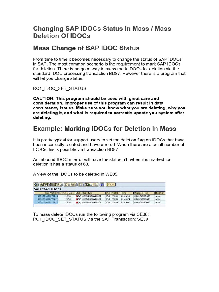 Mass Change SAP IDOC Status Guide | PDF | Computers | Technology ...