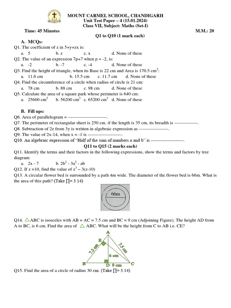 Class VII Maths Set-1 | PDF | Teaching Methods & Materials