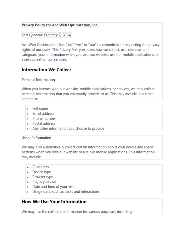 Privacy Policy Page Example Text For Website | PDF | Privacy | Http Cookie