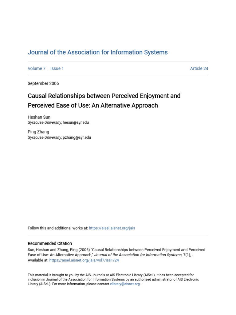 Causal Relationships Between Perceived Enjoyment and Perceived Ea | PDF ...