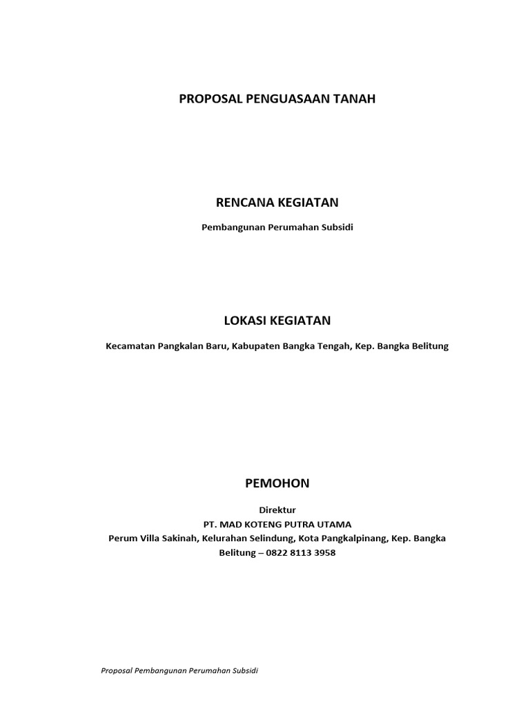 Proposal Pembangunan Perumahan Subsidi | PDF