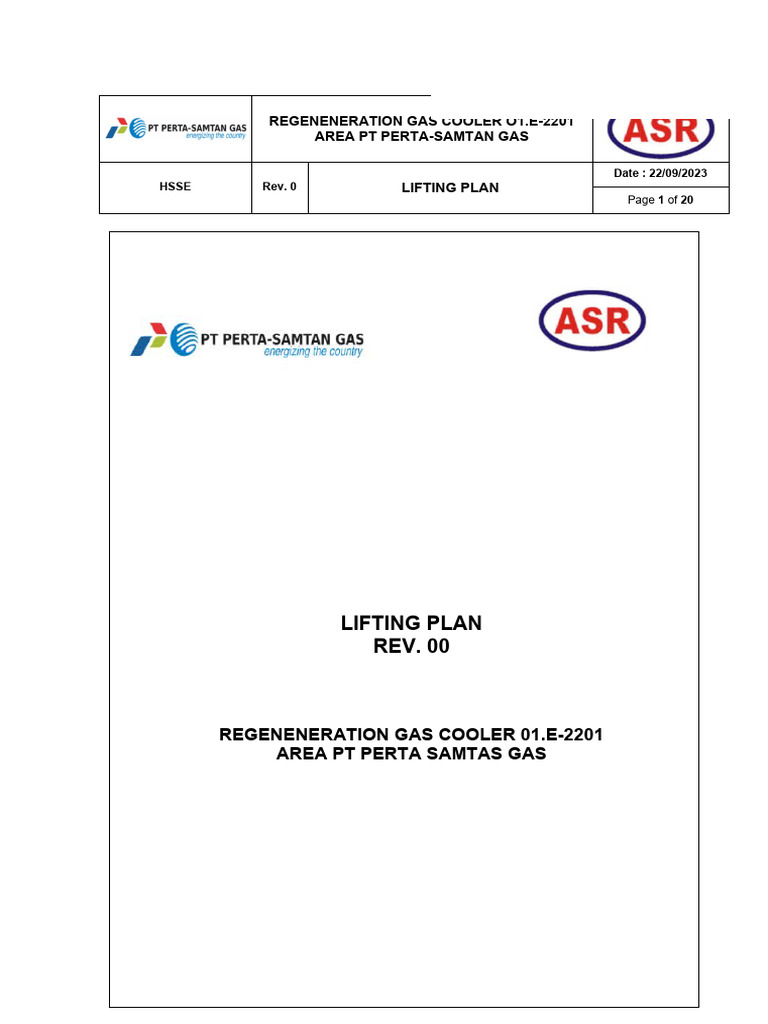 Lifting Plan Procedure rev.00 Replace Regen Cooler | PDF