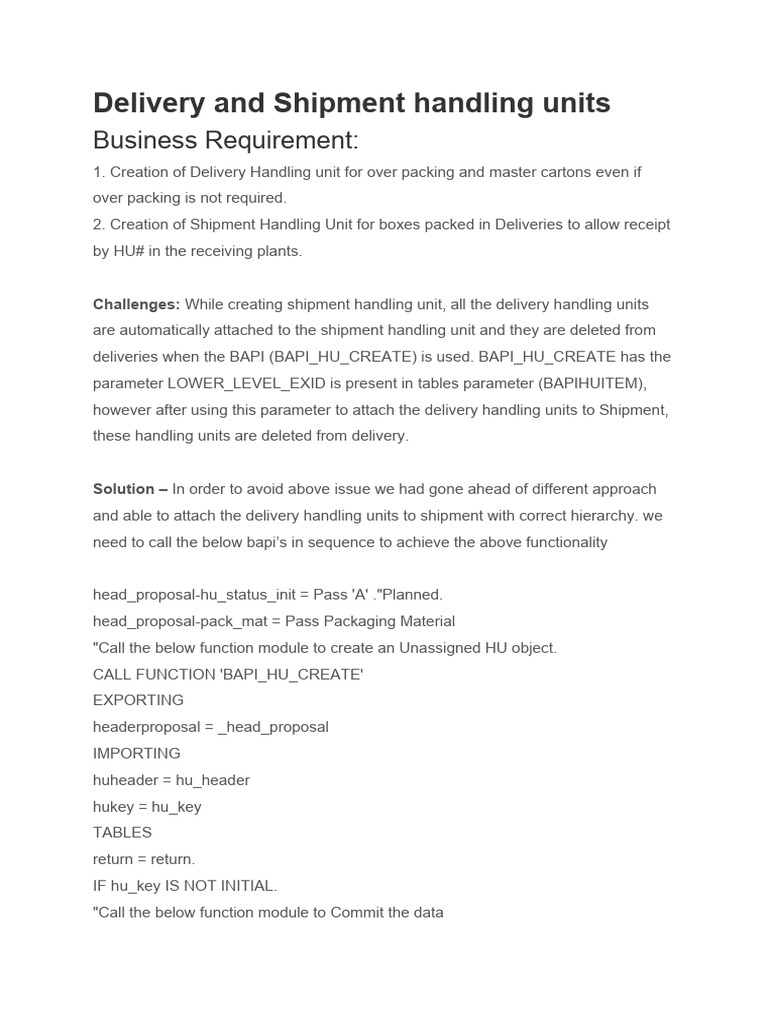 Delivery and Shipment Handling Units | PDF | Packaging And Labeling ...