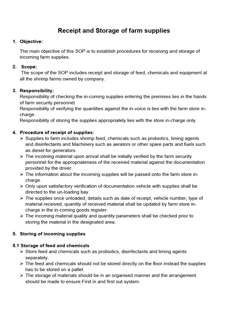 Farm Storage Procedure | PDF