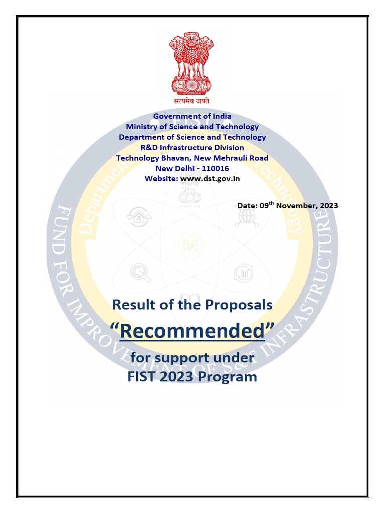 FIST 2023 Proposal Results Summary | PDF | Engineering | Physical Sciences