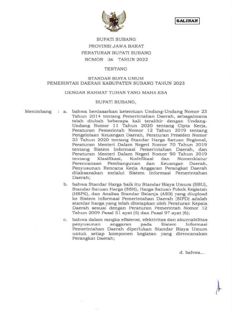 Perbup No 36 TH 2022 | PDF