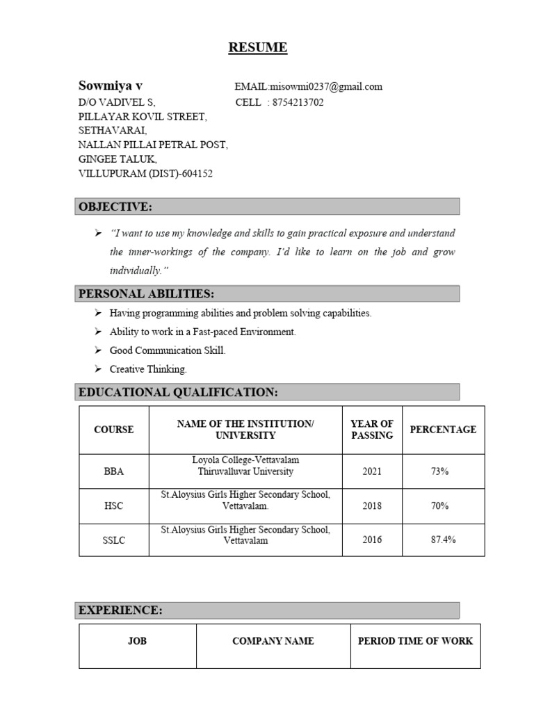 Sowmiya Resum-2 | PDF