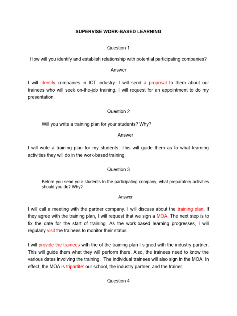 Writing - SUPERVISE WORK-BASED LEARNING - Ok | PDF | Career & Growth