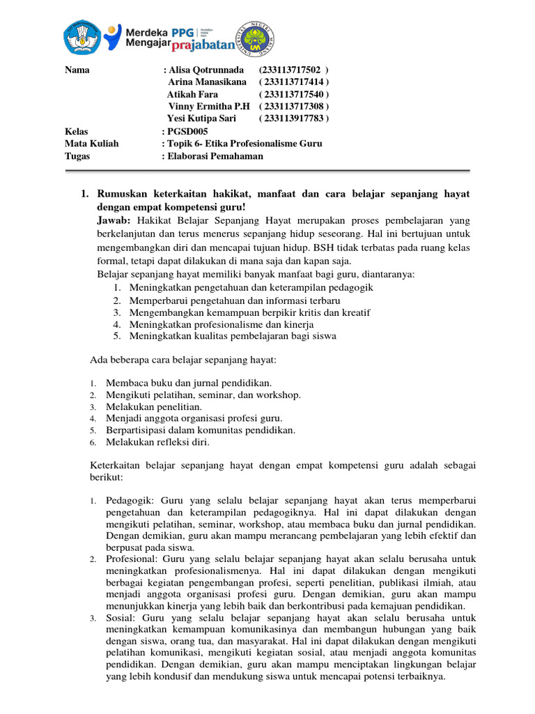 Elaborasi Pemahaman - Topik 6 | PDF