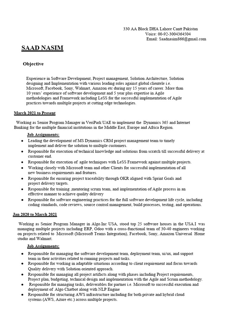 SR Program Manager and Director Projects - Resume-SaadNasim | PDF ...