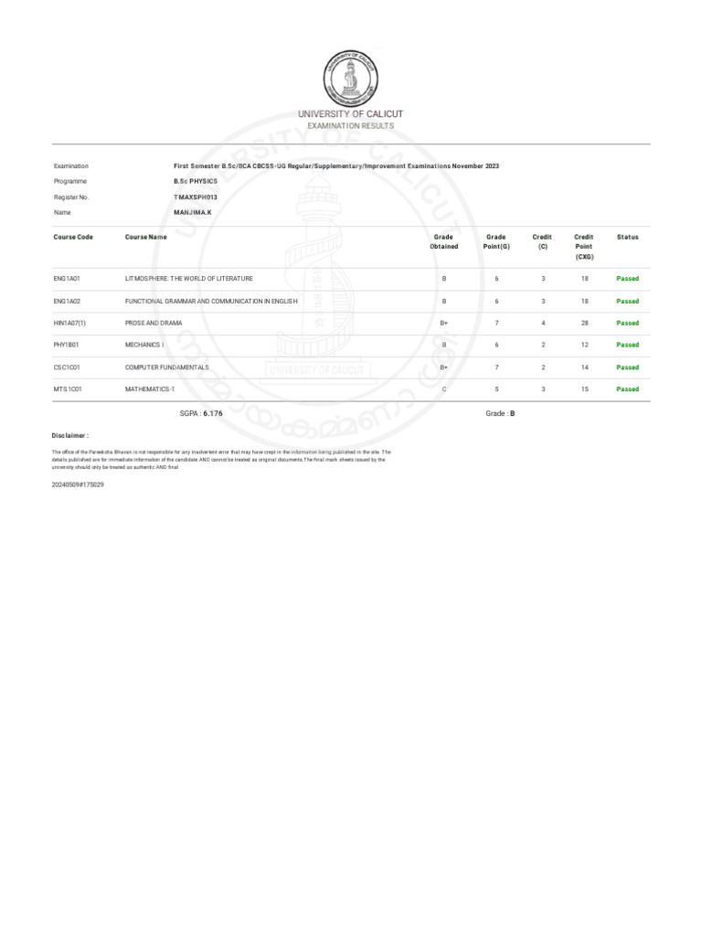 Calicut University Exam Results Nov 2023 | PDF | Computing | Computer Science