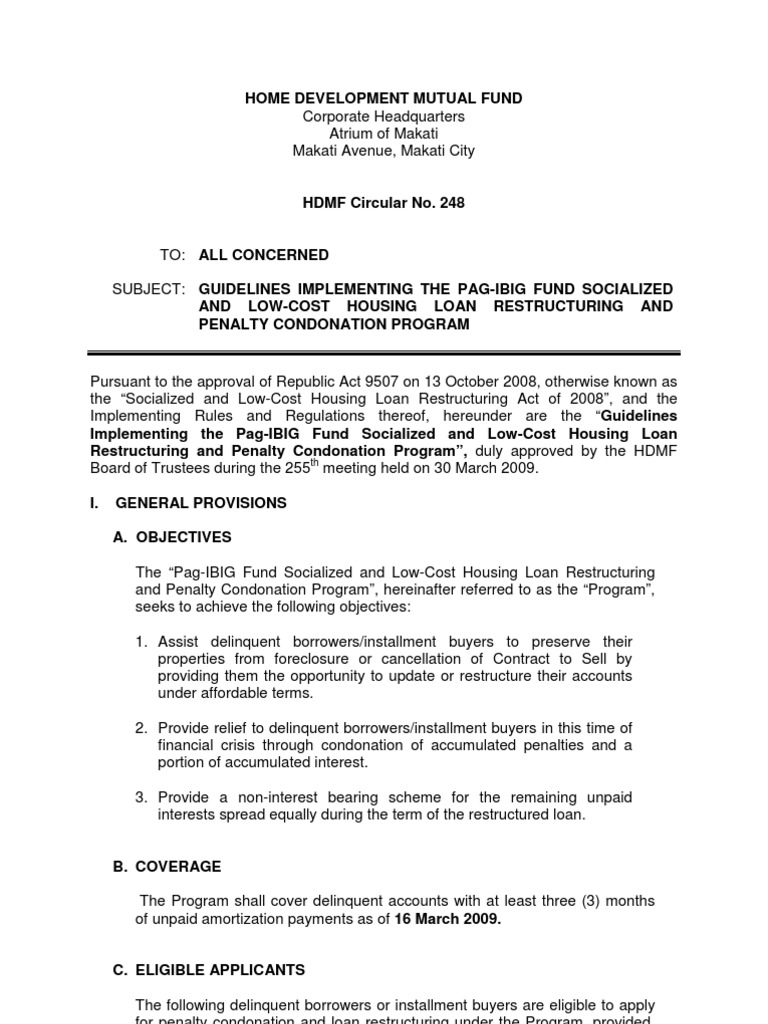 HDMF Guidelines | Foreclosure | Loans