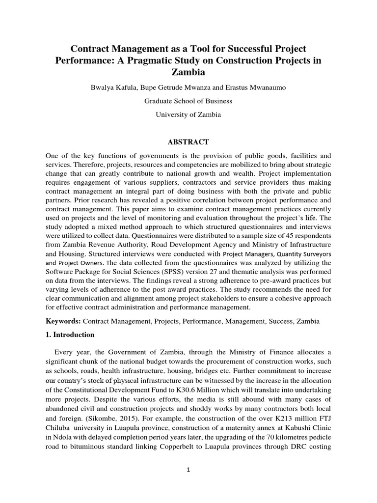 Contract Management in Zambian Projects | PDF | Project Management ...