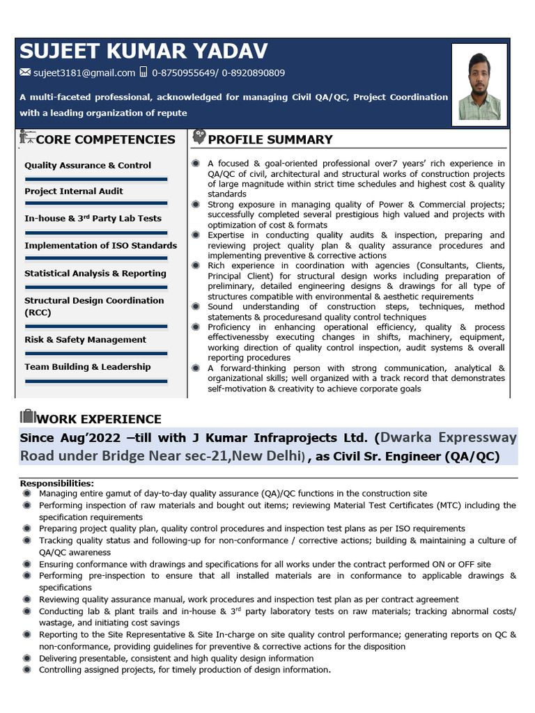 Sujeet Updated CV - 1713327522050 - Sujeet Kumar Yadav | PDF | Quality Assurance | Specification ...