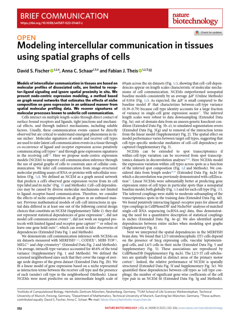 Modeling Intercellular Communication in Tissues Using Spatial Graphs of ...