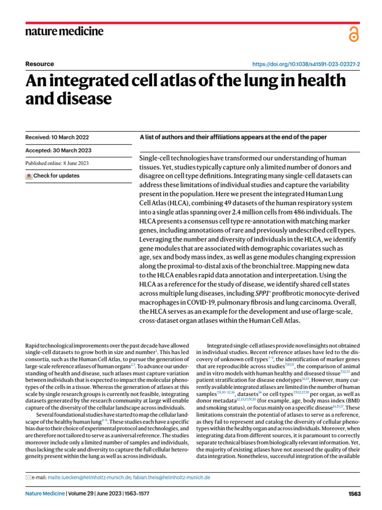 An Integrated Cell Atlas of The Lung in Health and Disease: Nature ...