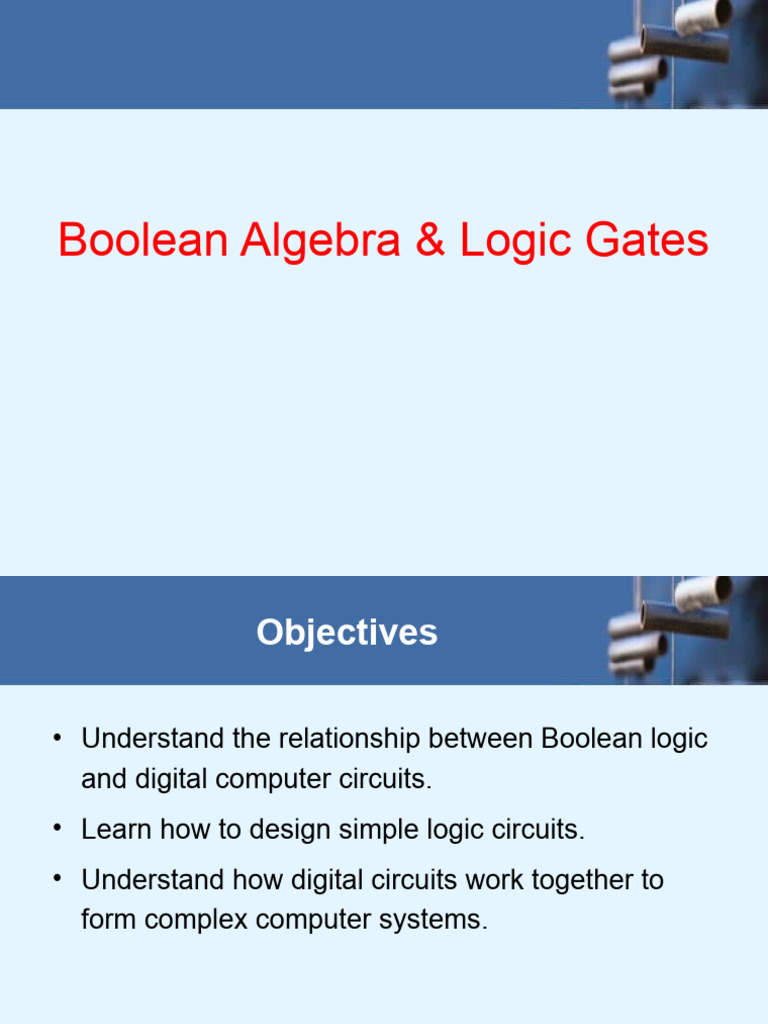 Lecture 6 Boolean Algebra | PDF | Logic Gate | Boolean Algebra