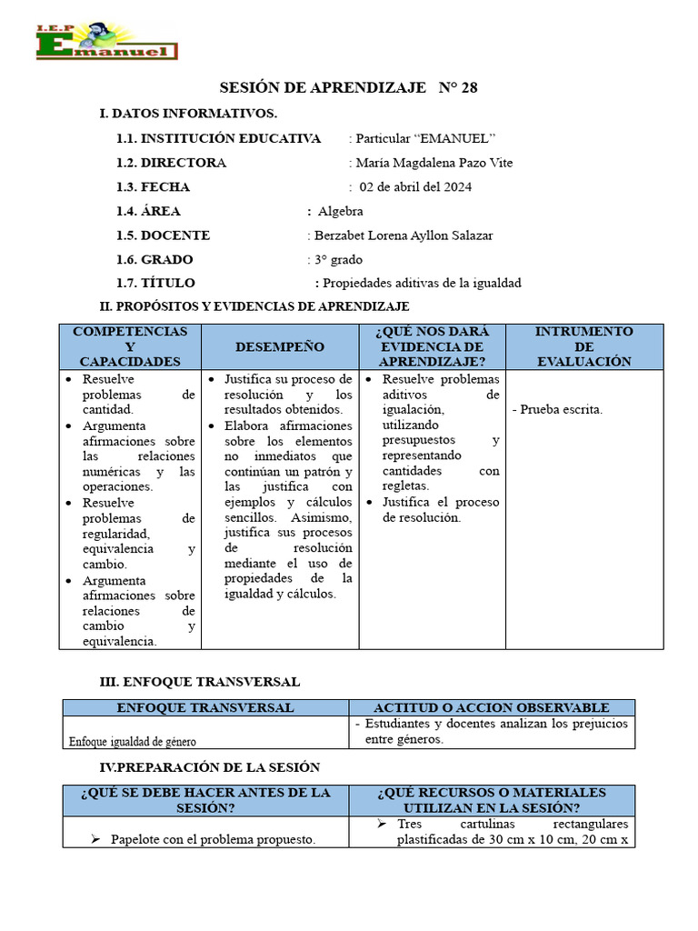 Sesión de Aprendizaje - Algebra | PDF | Modificación de comportamiento | Aprendizaje