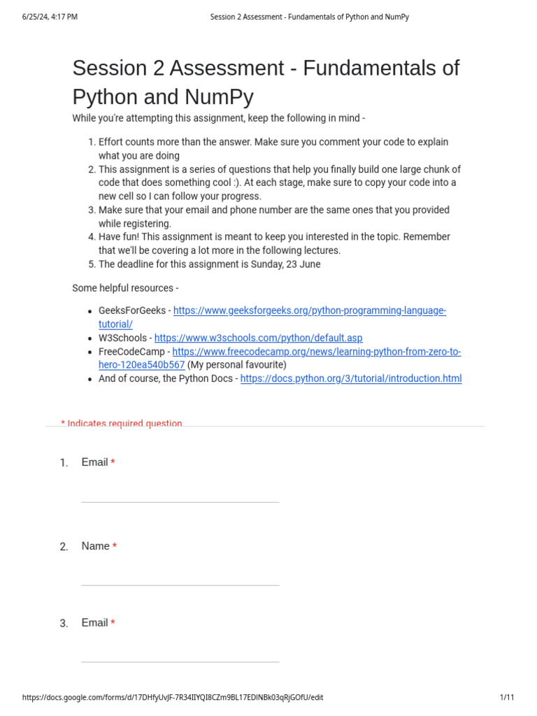 Session 2 Assessment - Google Forms | PDF | Matrix (Mathematics) | Algebra