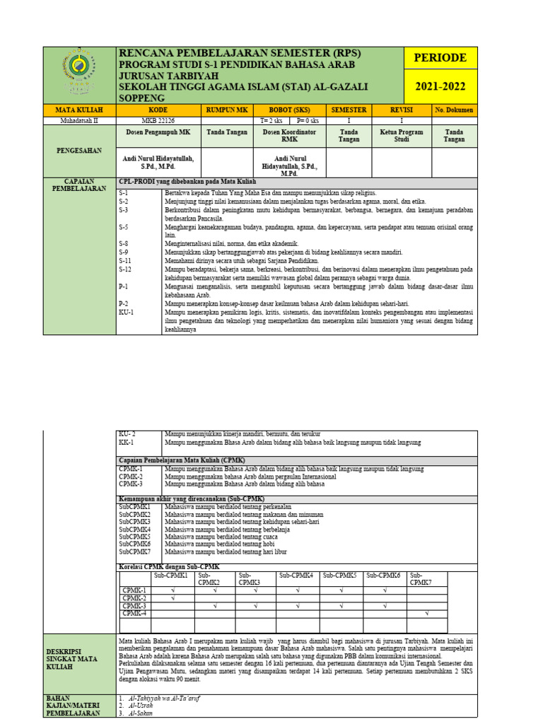 RPS Muhadatsah II | PDF