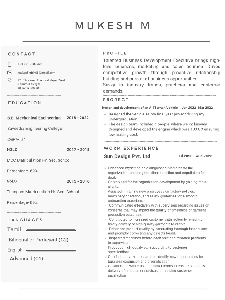 Mukesh M Resume Format | PDF | Sales | Marketing