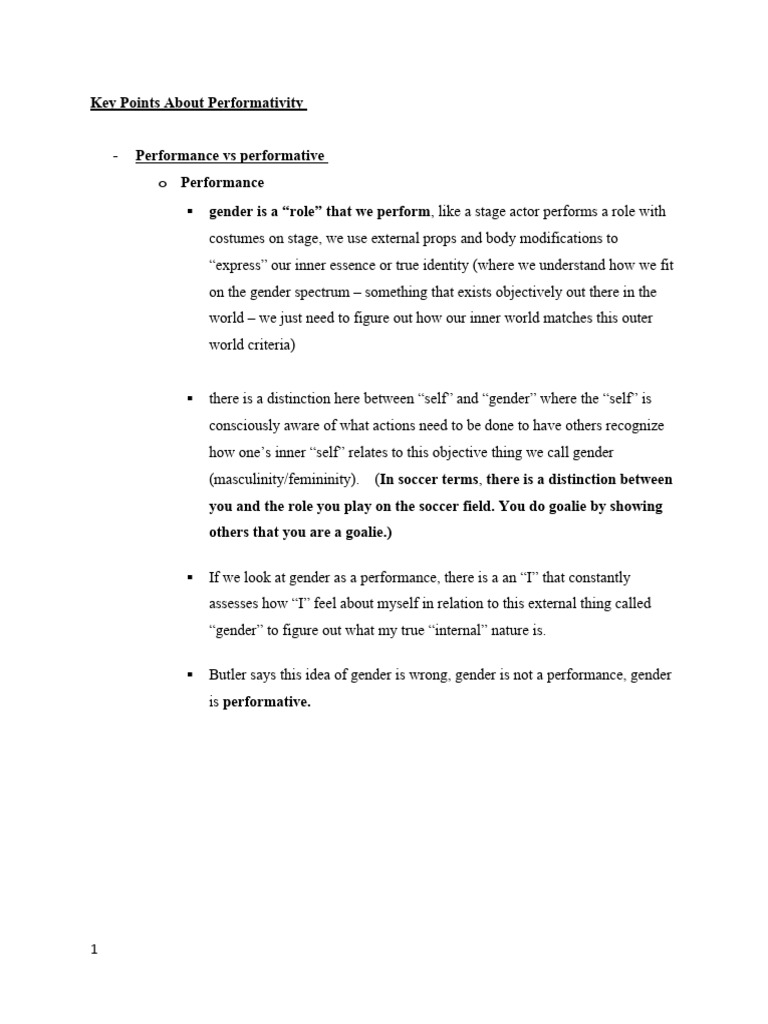 Key Points About Performativity | PDF | Gender | Gender Studies