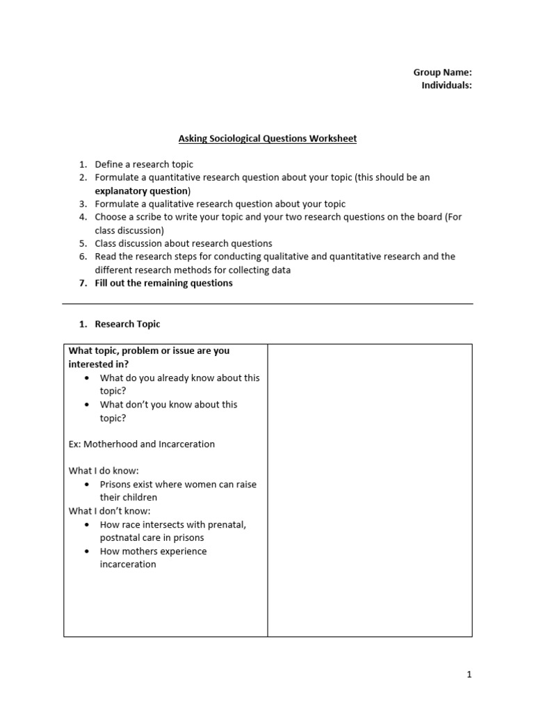 Worksheet Asking Sociological Questions | PDF | Quantitative Research ...