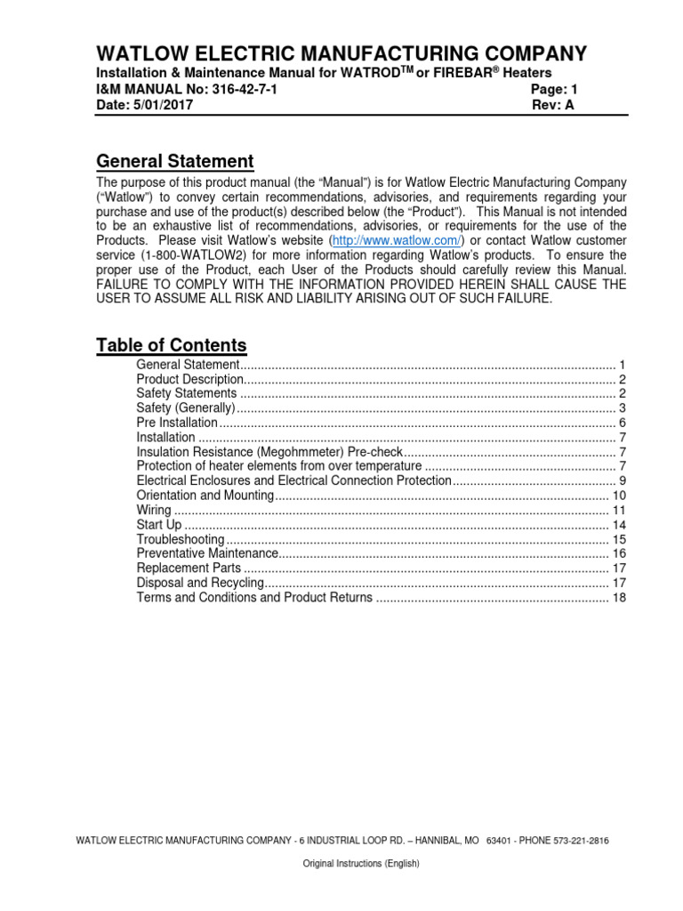 WATROD or FIREBAR Heaters User Manual | PDF | Fuse (Electrical ...