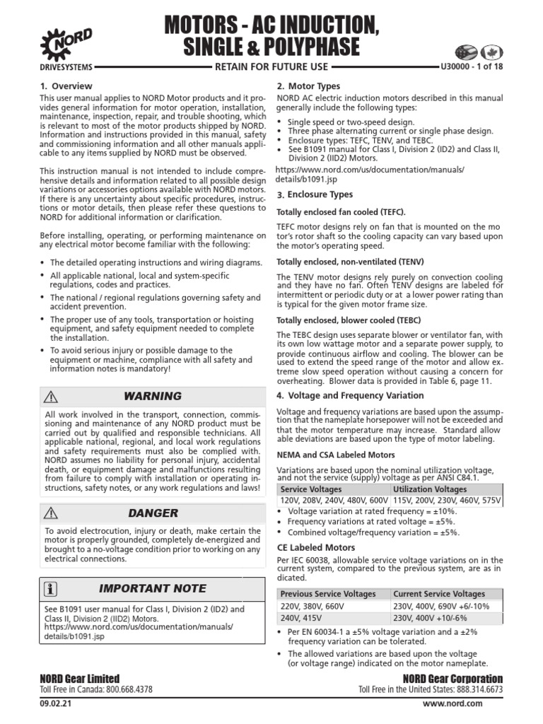 Motor Family Data Sheet - U30000 - Us | PDF | Mains Electricity ...
