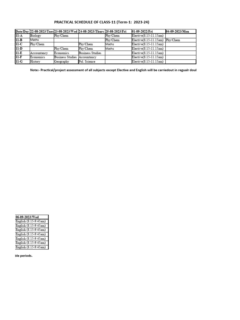Class XI-Practical Schedule-Term 1 | PDF
