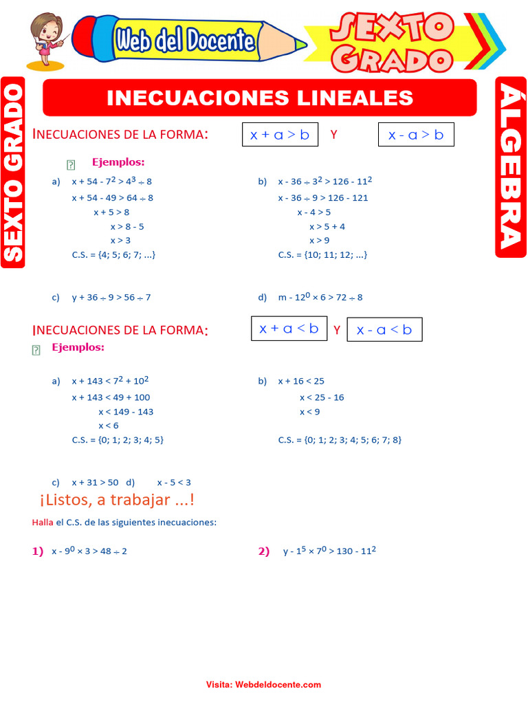 Inecuaciones-Lineales-para-Sexto-Grado-de-Primaria (1) | PDF