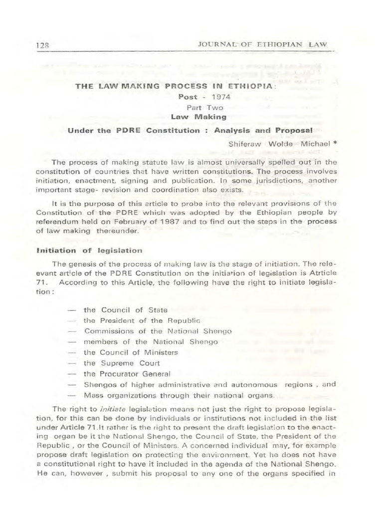 Ethiopian Lawmaking Process | PDF | Decree | Constitution