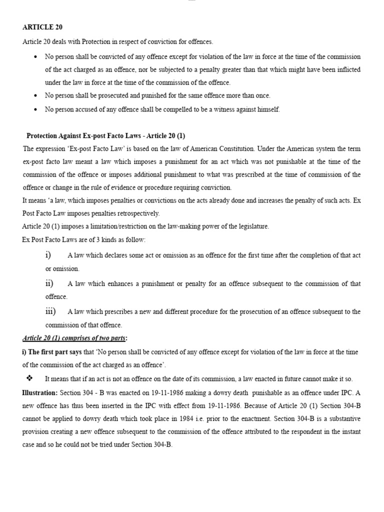 Article 20: Legal Protections Explained | PDF | Ex Post Facto Law ...