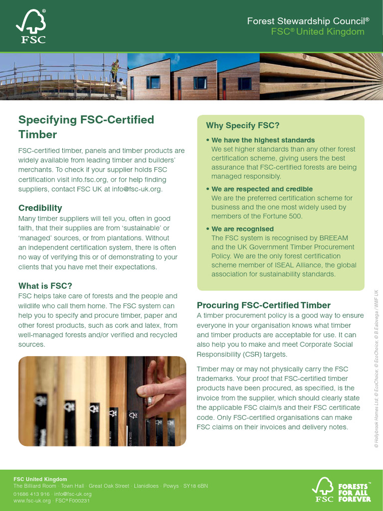 Specifying FSC Certified Timber Factsheet 0718 | PDF | Forest Stewardship Council | Economy And ...