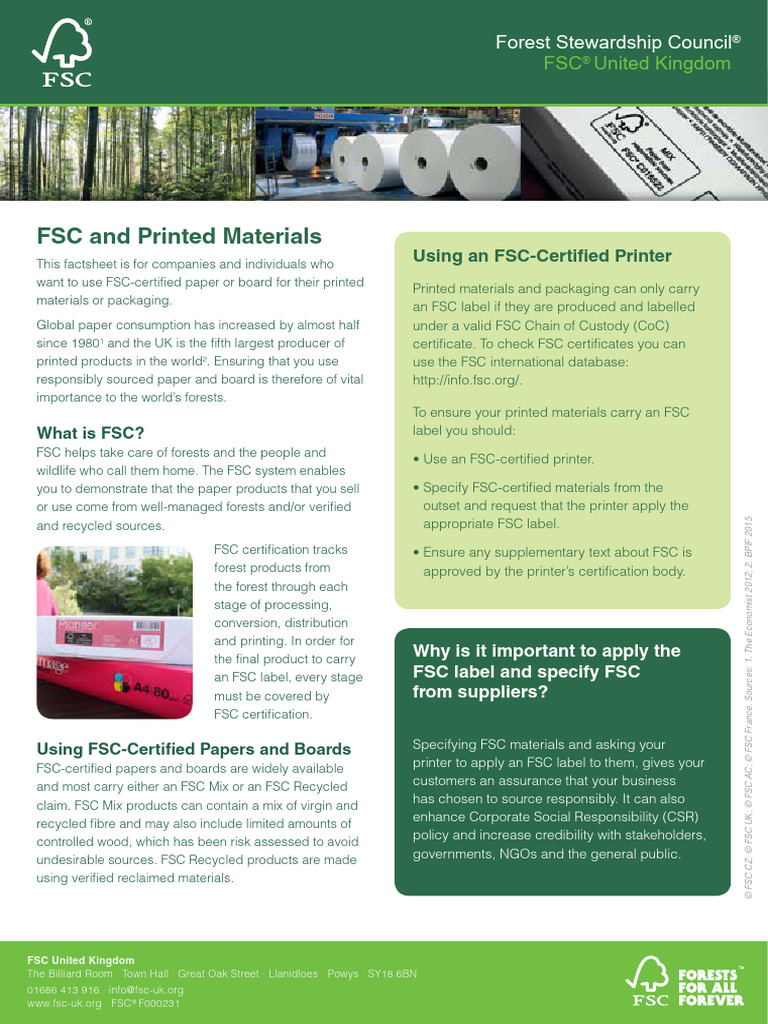 FSC and Printed Materials Factsheet 0619 | PDF | Forest Stewardship ...