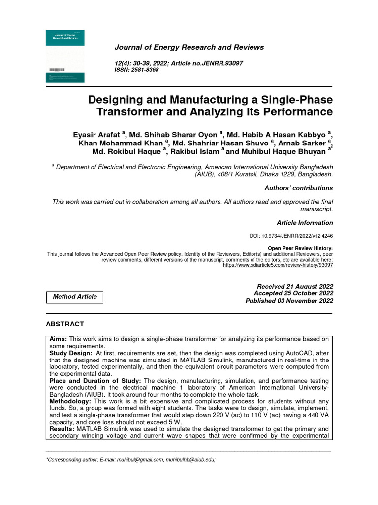 Single-Phase Transformer Design & Analysis | PDF | Transformer ...