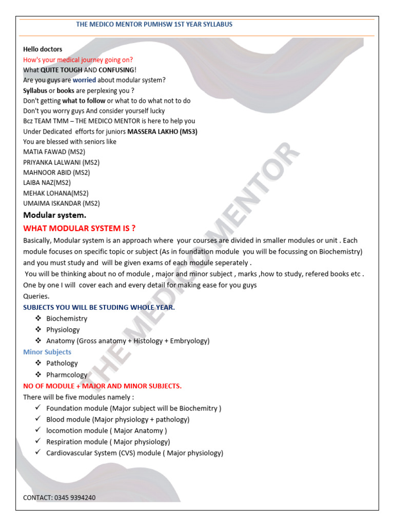 TMM Pumhsw 1ST Year Syllabus | PDF | Heart | Metabolism