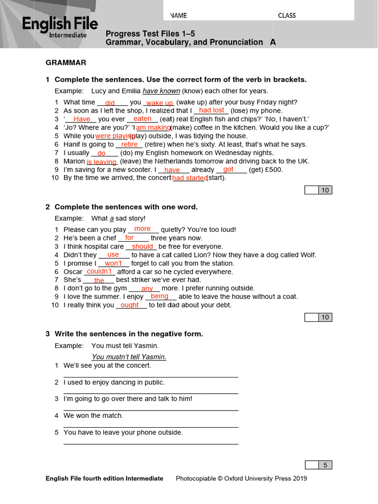 EF4e Int Progresstest 1 5A | PDF