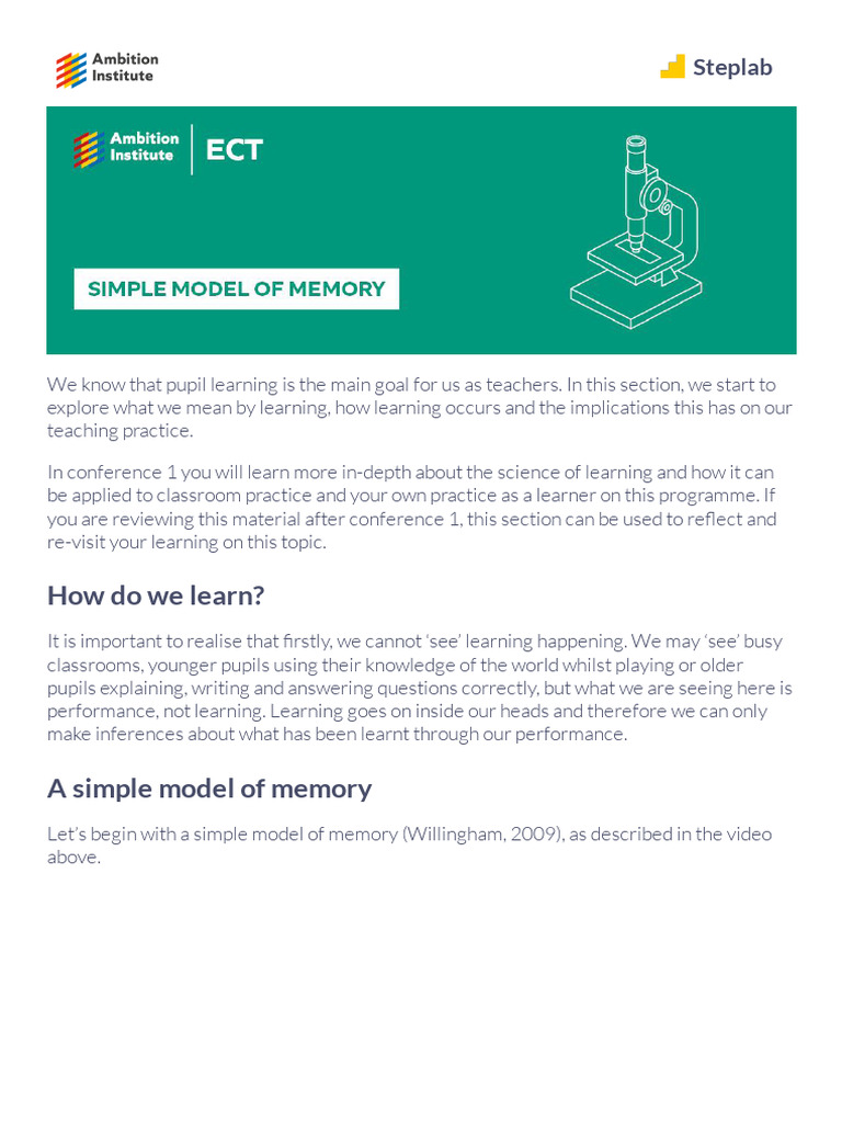 2.simple Model of Memory Text | PDF | Memory | Learning