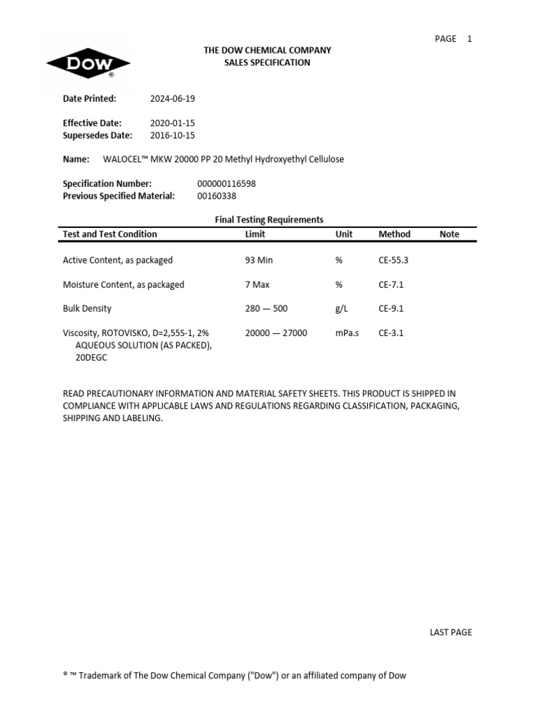 Walocel MKW 20000 PP 20 Specifications | PDF | Science & Mathematics ...