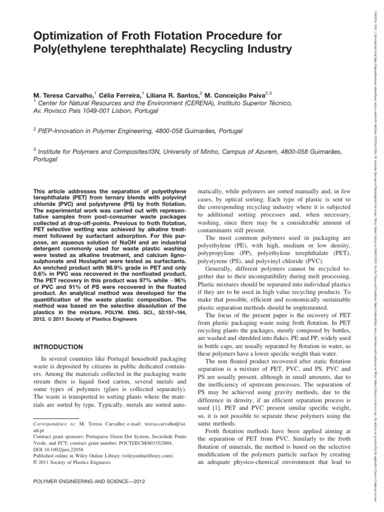 Optimization of Froth Flotation Procedure For Poly (Ethylene ...