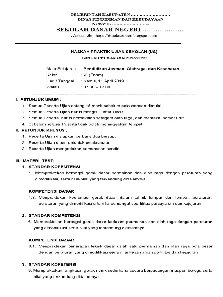 5.naskah Praktek Kelas 6 Tahun 2019 Pjok | PDF